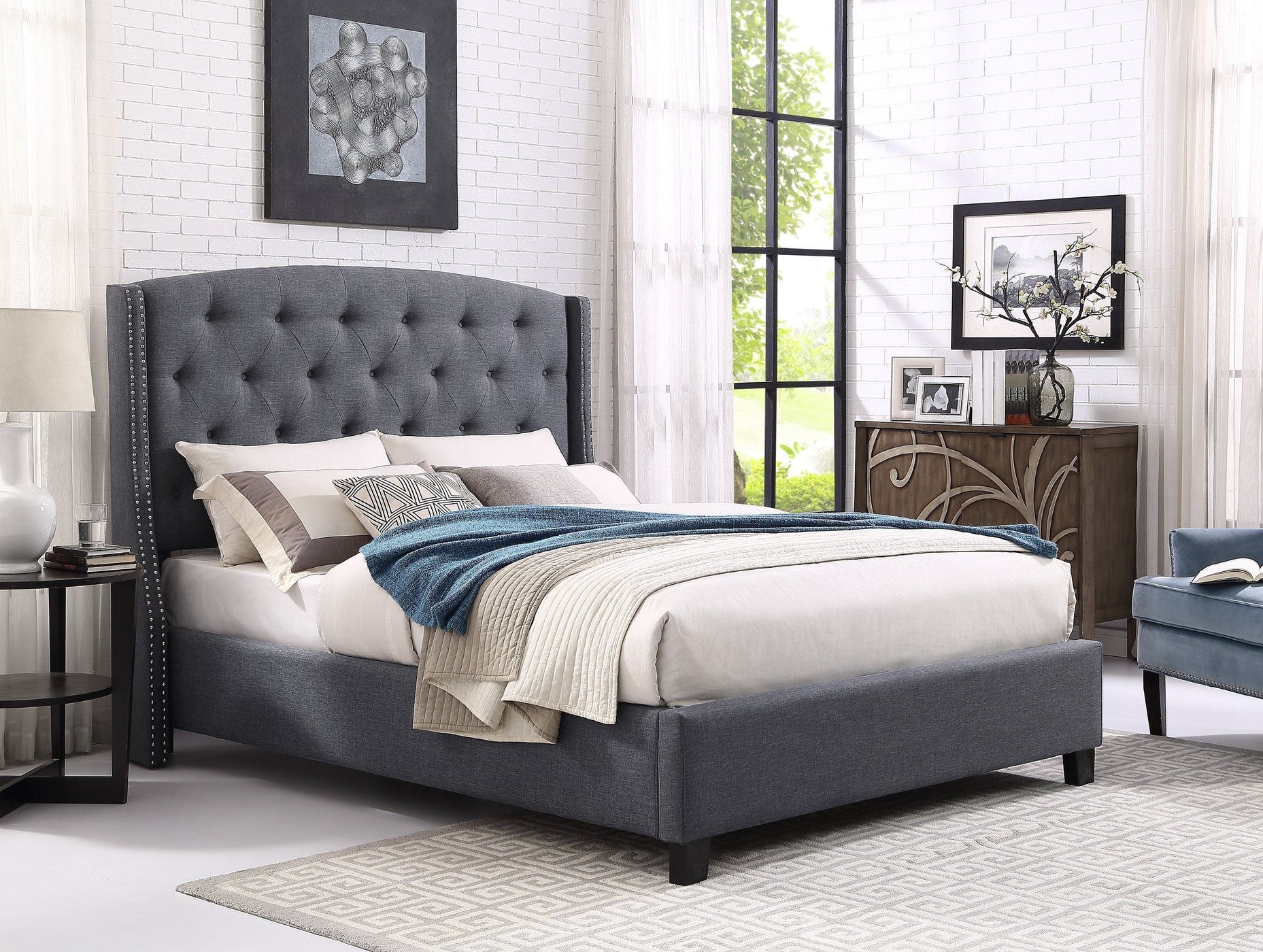 Eva Gray Upholstered Queen Bed — Lara Furniture