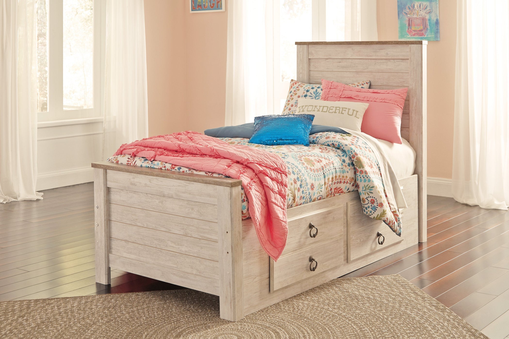 Willowton Whitewash Twin Under Bed Storage Platform Bed - Gate ...