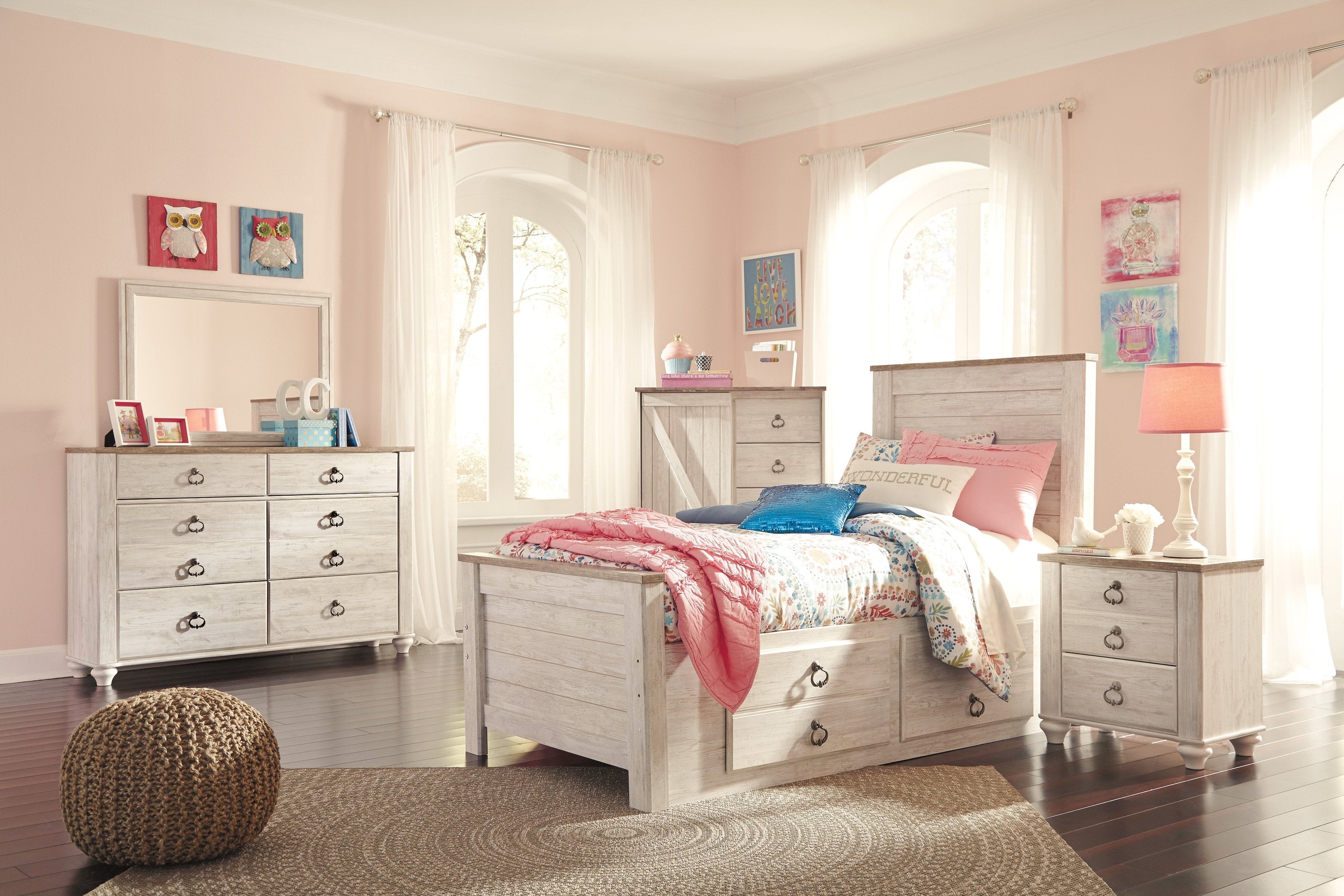 Willowton Whitewash Twin Under Bed Storage Platform Bed - Gate ...